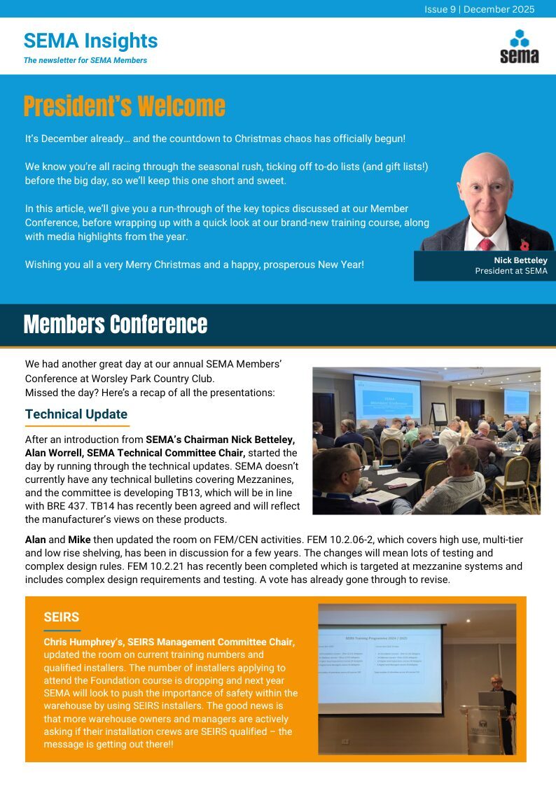SEMA Members Newsletters | Storage Equipment Manufacturer’s Association Ltd